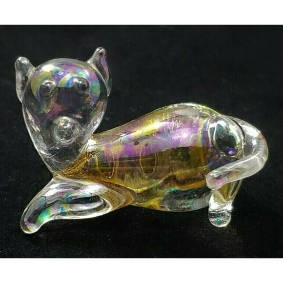 Unbranded Jewelry Cat Kitty Brooch Pin Iridescent Clear Glass
